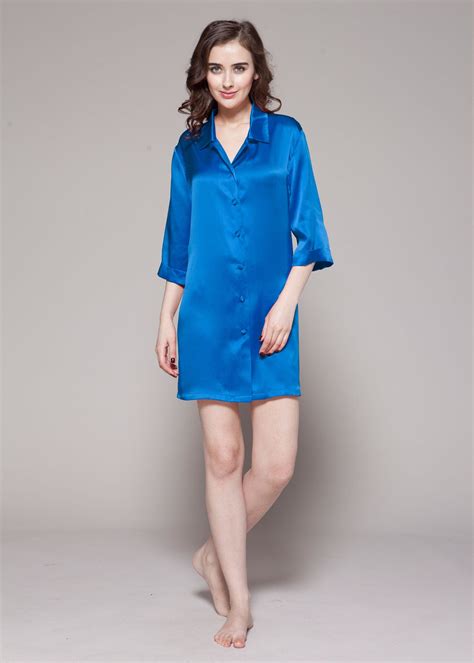 22 Momme Classic Silk Nightshirt Diamond Blue