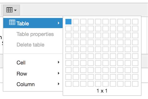 javascript tinymce remove other options for table plugin except the