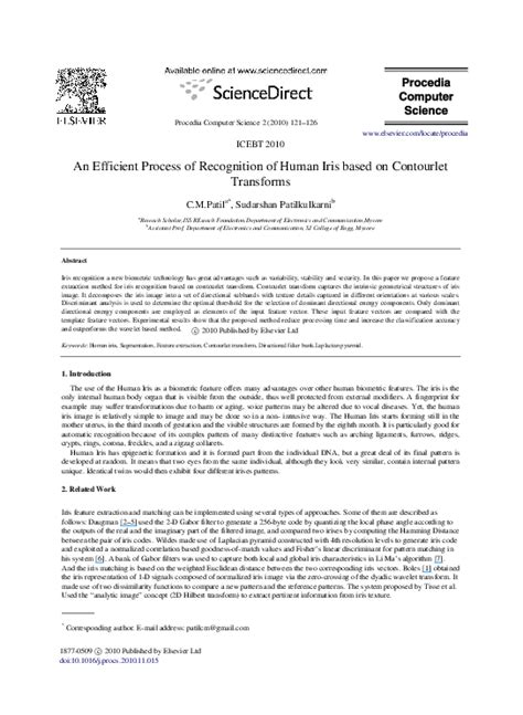 pdf an efficient process of recognition of human iris based on