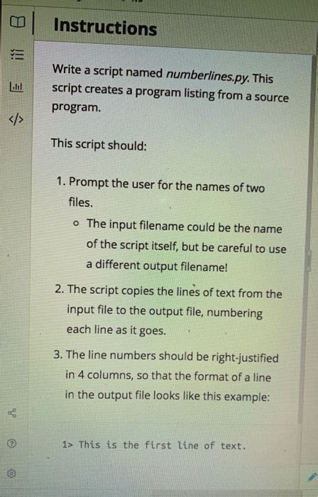 b instructions write a script named numberlines py