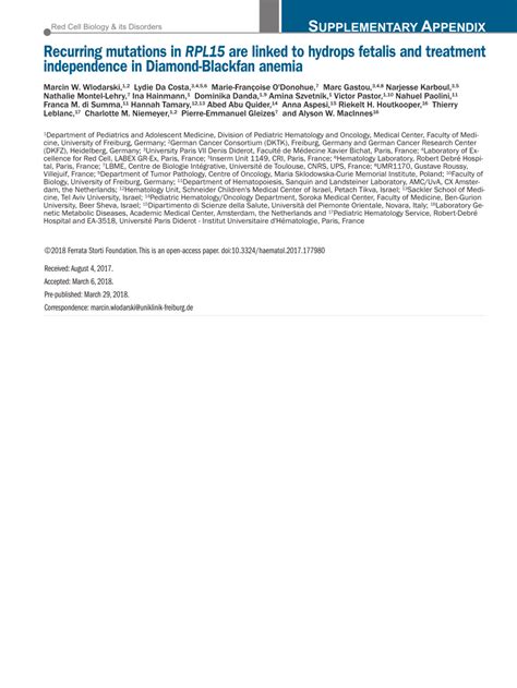 Pdf Recurring Mutations In Rpl15 Are Linked To Hydrops Fetalis And