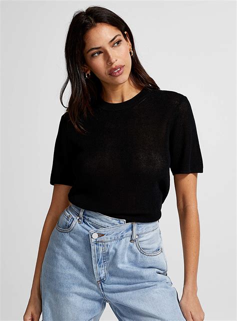 Openwork Knit Short Sleeve Sweater Icône Shop Womens Sweaters And