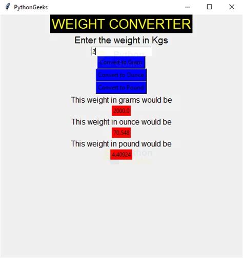 python weight converter with gui using tkinter python geeks