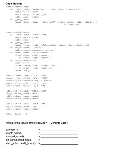 code tracing class course object def init self