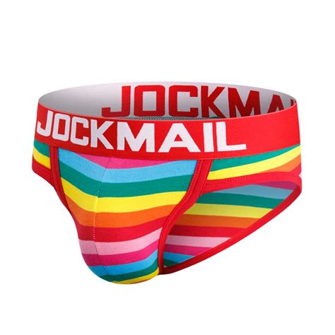 Jockmail Men Briefs Underwear Sexy Breathable Rainbow Stripes