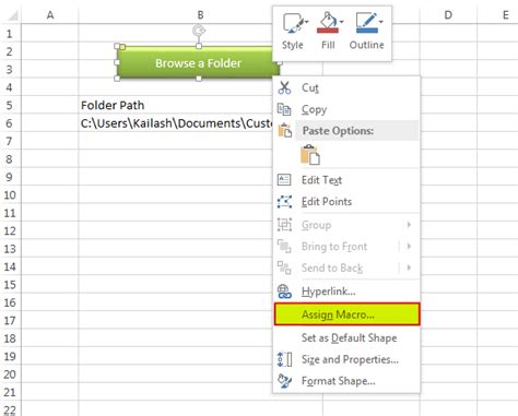 excelsirji vba code to browse a folder