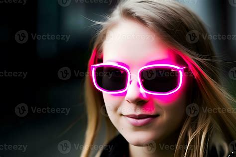 Neon Portrait Of A Girl With Glasses Neural Network Ai Generated
