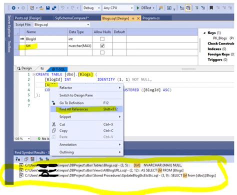 find all references for db objects using a sql server