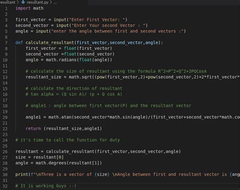 find the resultant vector of two vectors with python