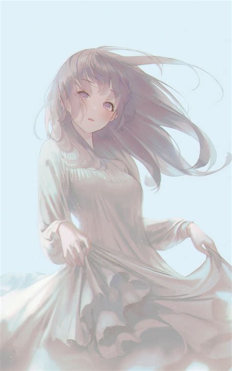 Safebooru 1girl Blue Sky Blush Brown Hair Dress Eyebrows Visible