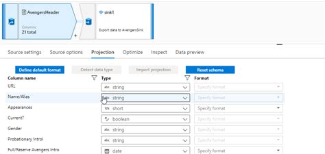 azure data factory 2 validate schema in source and