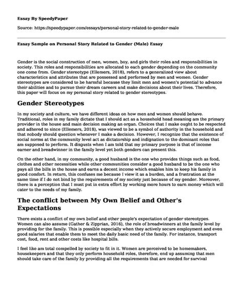 📌 Essay Sample On Personal Story Related To Gender Male