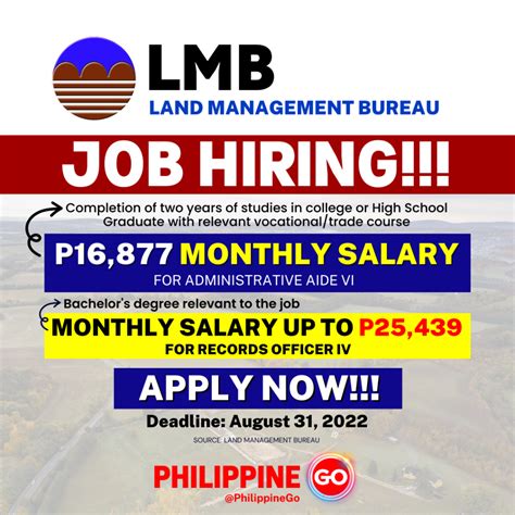 Lmb Hiring Job Openings Until August 31 2022 Philippine Go