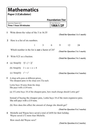 Save On Printing Gcse Maths Past Papers Foundation 9 1 And A E