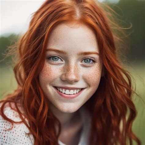 Cheerful Redhaired Girl With Freckles Smiling Version 6 Muse Ai