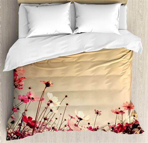 Floral Queen Size Duvet Cover Set Spring Summer Season Inspired Garden