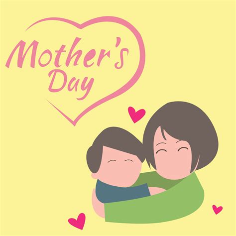 Mothers Day Vector Illustration A Mother Hugging Her Son Happy