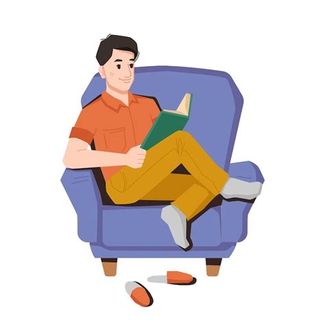 Premium Vector Man Enjoys Reading Book Sitting In Armchair Pair Of