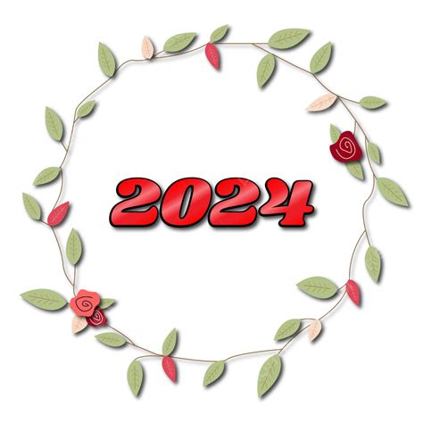 Texto Número 2024 Cor Vermelha Com Moldura Redonda Estética Simples