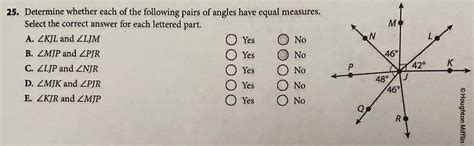 Determine Whether Each Of The Following Pairs Of Angles Have Equal