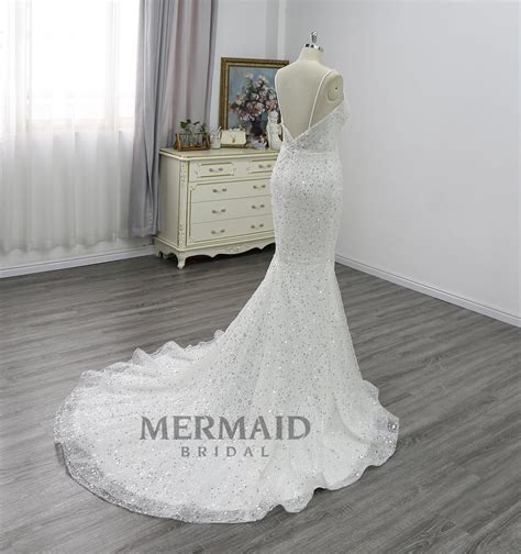 New Spaghetti Straps Sequins Mermaid Wedding Dress Mermaid Bridal
