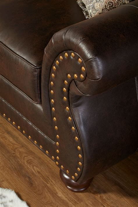 Leinster Faux Leather Upholstered Nailhead Chair And Ottoman In Espres
