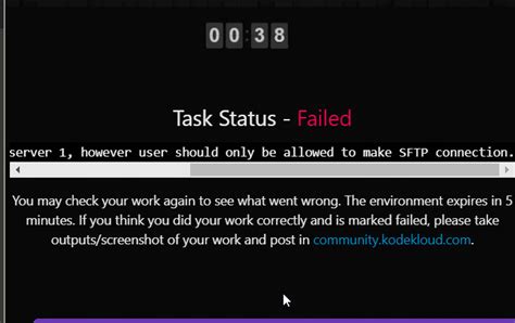 task is showing failed install and configure sftp kodekloud engineer