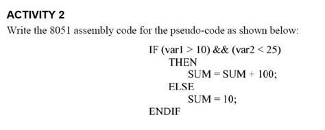 solved activity 2 write the 8051 assembly code for the