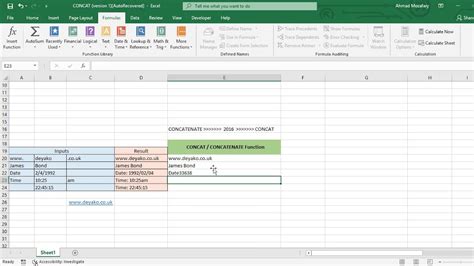 concat and concatenate function in excel youtube