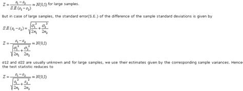 test of significance for the difference of standard