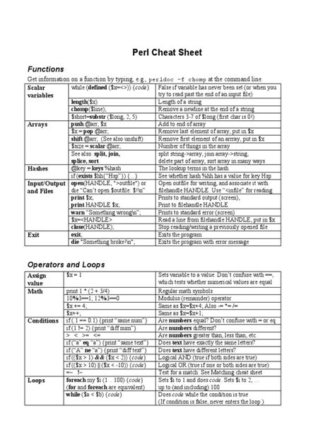 perl cheat sheet array data structure control flow