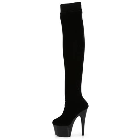 Adore Black Velvet Platform Thigh High Boot Sexy Over The Knee Boots