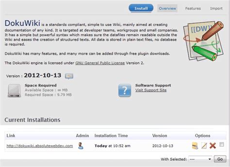 installing dokuwiki with softaculous inmotion hosting