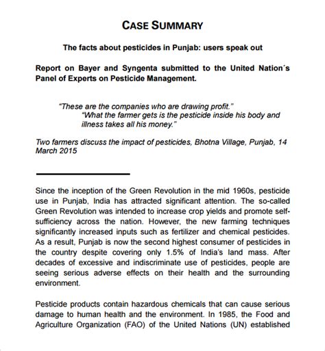 Free 9 Sample Case Summary Templates In Pdf Ms Word