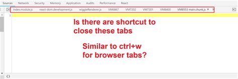 is there a shortcut to close source tabs in the devtools debugger