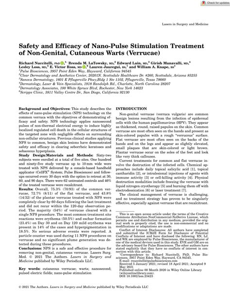 Pdf Safety And Efficacy Of Nano‐pulse Stimulation Treatment Of Non