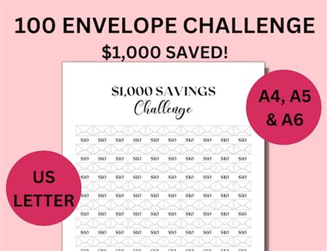 50k 100 Envelope Challenge Printable 50 000 Saving Tracker 55 Off