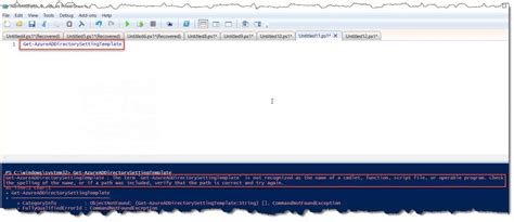 the term get azureaddirectorysettingtemplate is not recognized as the
