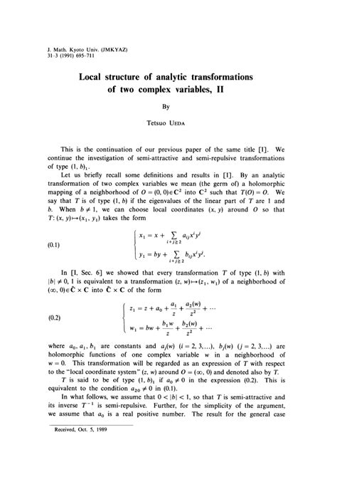 pdf local structure of analytic transformations of two complex