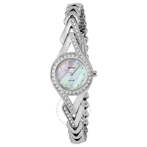 Seiko Solar Mother Of Pearl Dial Stainless Steel Ladies Watch Sup173