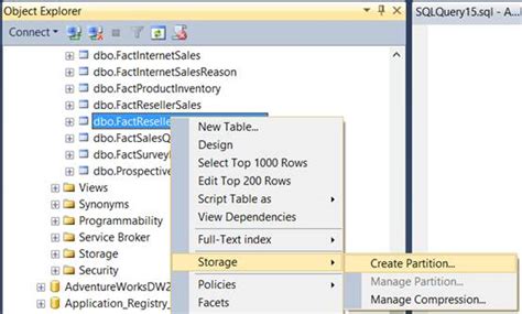 partitioning using the wizard in sql server