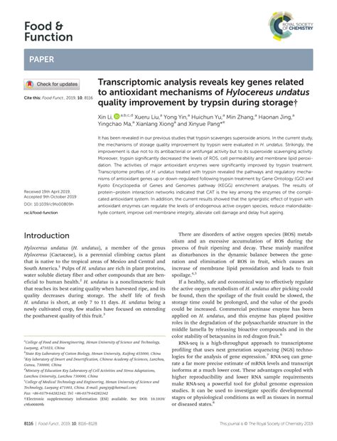 Pdf Transcriptomic Analysis Reveals Key Genes Related To Antioxidant