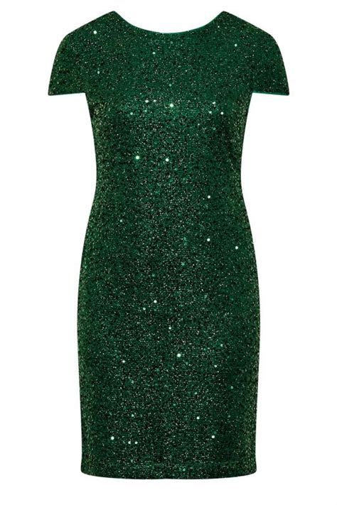 Yours London Plus Size Green Sequin Embellished Shift Dress Yours