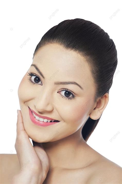 그녀의 얼굴을 만지고 웃는 젊은 여자의 초상화 사진 배경 및 무료 다운로드를위한 그림 Pngtree