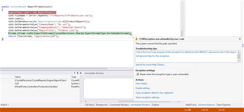 asp net mvc 4 crystal reports in mvc throwing exception stack overflow