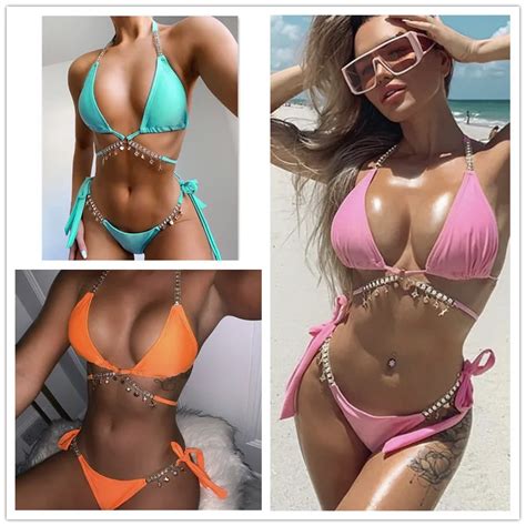 Sexy Luxury Bikini 2022 Women Crystal Rhinestones Push Up Micro