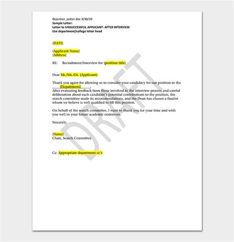 Rejection Letter Template 38 Free Samples And Formats
