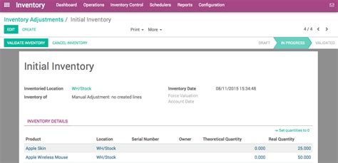 how to make the initial inventory — odoo 12 0 documentation