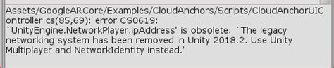 [unity ar] error “cs0619 unityenginework is