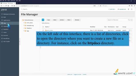 how to create a new directory or files in plesk file manager whitelight